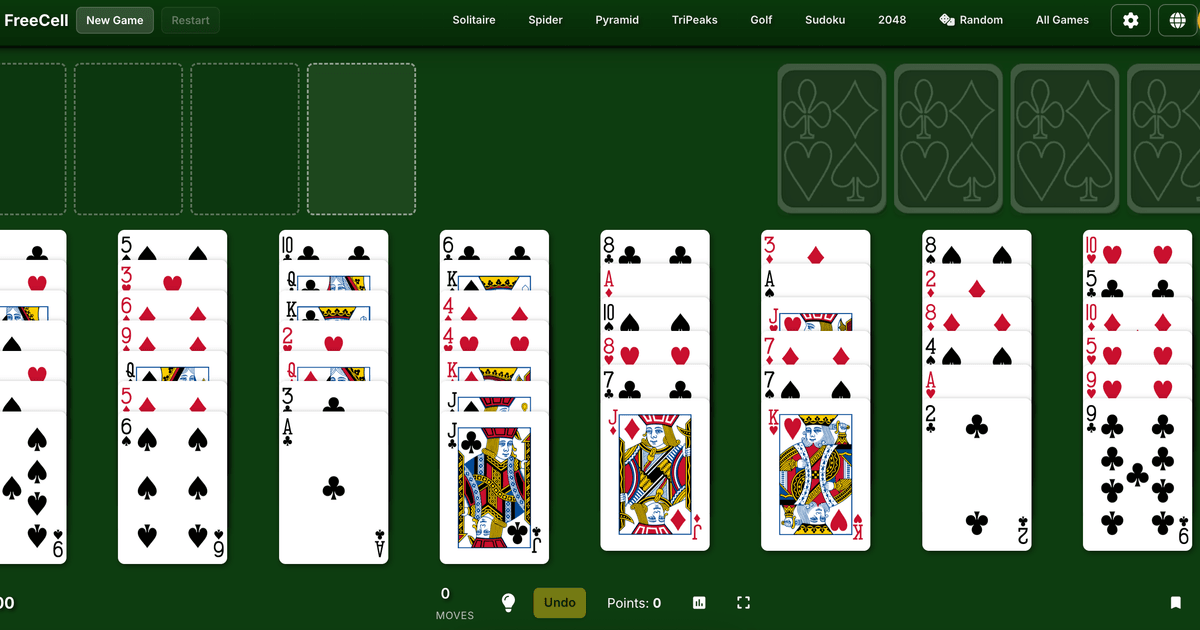 FreeCell Solitaire — 100% Free Online Card Game | TrySolitaire