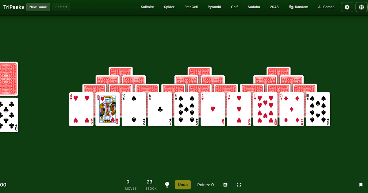 TriPeaks Solitaire — Free online (3 peaks, 28 cards) | TrySolitaire